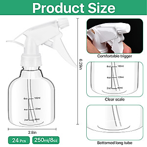 Worldity 24 Pcs Empty Plastic Spray Bottles 8oz, Spray Bottles, Mini Spray Bottles with Measurement Adjustable Nozzle, Refillable Spray Bottles for Hair Plant Kitchen Bath, White
