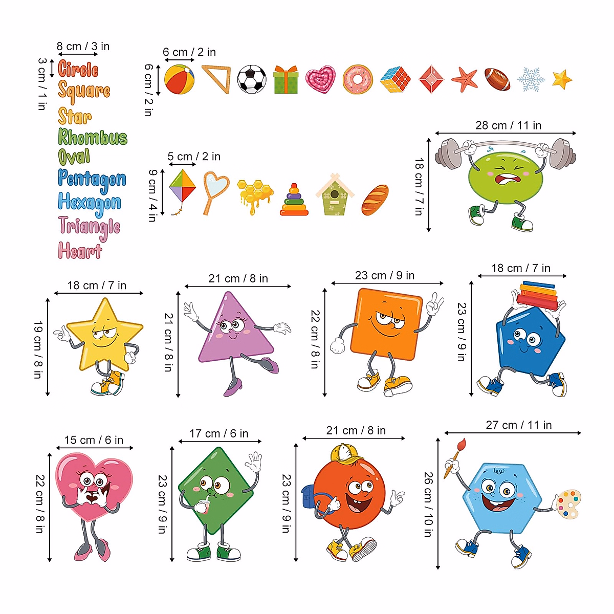 wondever Colorful Shapes Wall Stickers Educational Learning Geometry Peel and Stick Wall Art Decals for Toddlers Kids Room Classroom Playroom