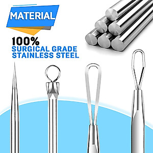 Teenitor Pimple Extractor Acne Treatment Tool Surgical Grade Blackhead Comedone Removal 2-in-1 Popper Tool for Face Nose Blackhead Extractor Tool Silver