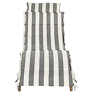 SAFAVIEH-Outdoor Collection Pacifica Natural/ Grey Stripe Cushion 3-Piece Chaise Lounge Set with Table