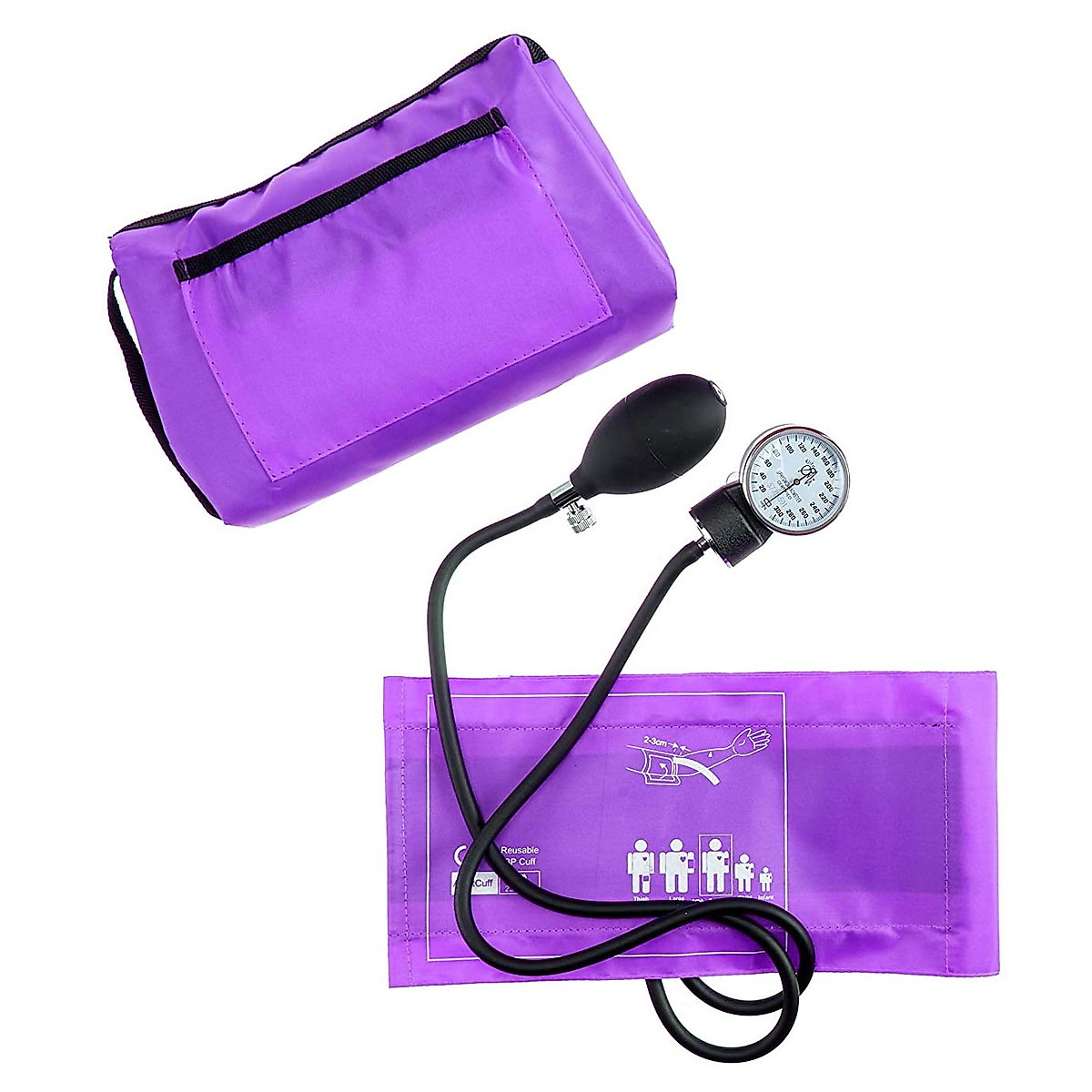 EMI Purple Deluxe Professional Aneroid Sphygmomanometer Manual Blood Pressure Monitor Set with Adult Cuff and Carrying Case #217