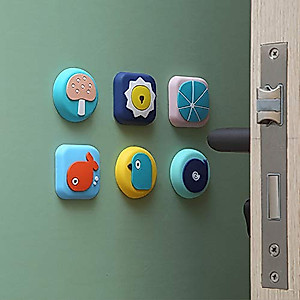 Door Stopper Wall Protector - [6 Pack] 1.8" Quiet, Shock Soft Rubber, Wall Protectors with Self Adhesive 3M Sticker for Protecting Wall, Doorknobs, Refrigerator Door, Cabinets from Damage(Cartoons)
