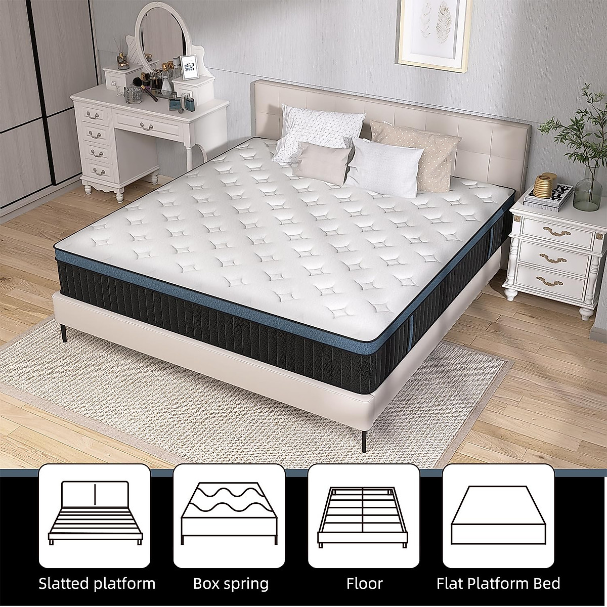 VERHOPE King Size Mattress,14 inch King Mattress in a Box,Motion Isolation with Individually Pocket Spring,Medium Firm Memory Foam Hybrid Mattress,Edge Support,CertiPUR-US