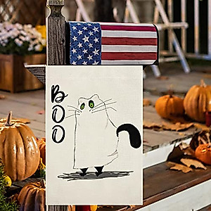 CMEGKE Cute Halloween Ghost Garden Flag Halloween Boo Garden Flag Halloween Cat Garden Flag Halloween Yard Flag Double Sided Burlap Holiday Halloween Farmhouse Home Outdoor Yard Decor 12.5 x 18 In