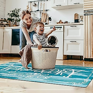 KOZYFLY Laundry Room Rug Runner 20"x60" Non Slip Laundry Rug Kitchen Rugs Washable Laundry Room Mat Waterproof Mudroom Floor Carpet Runner Bathroom Laundry Room Decor Farmhouse Rugs, 2x5, Teal