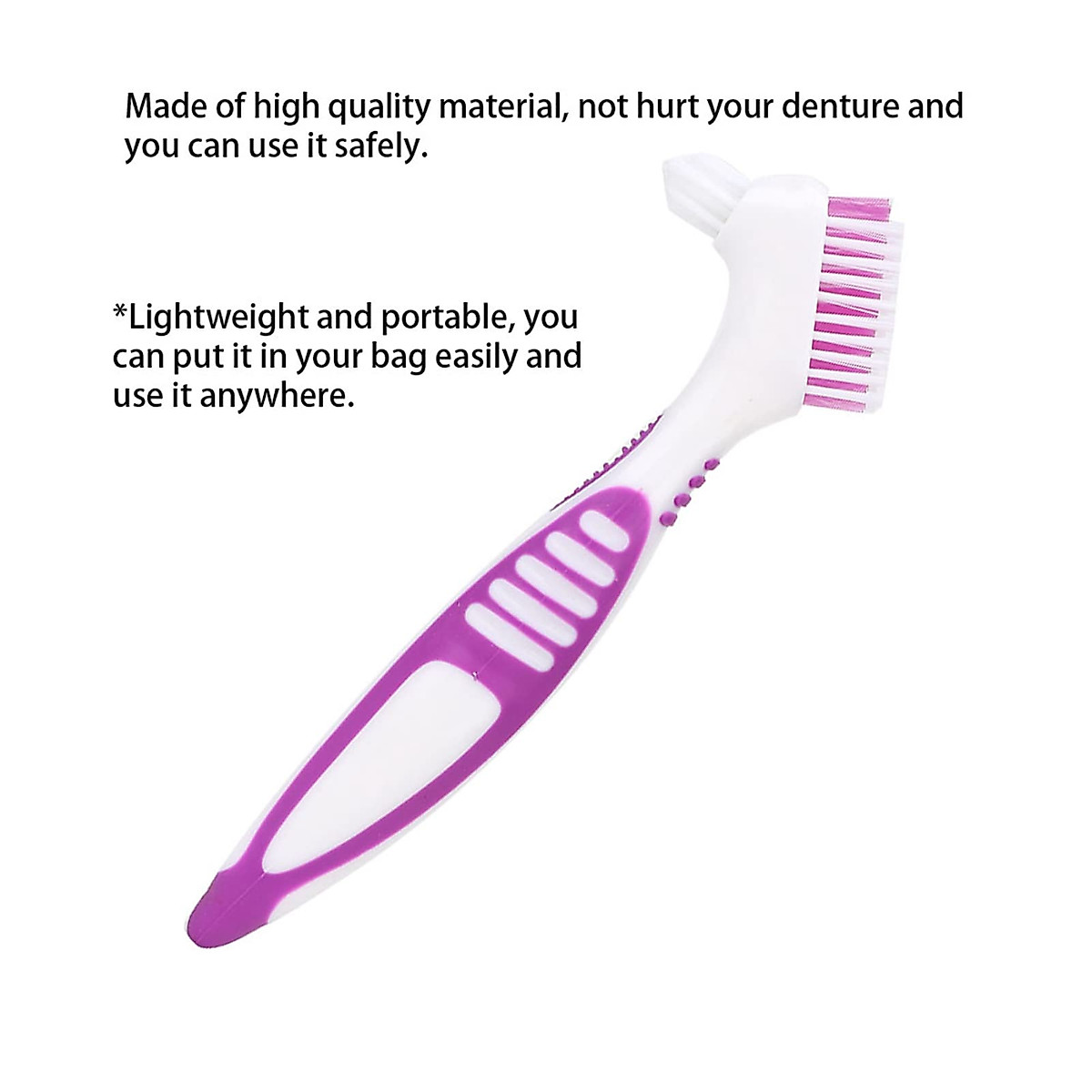 Cryfokt 2 Pack Denture Cleaning Brush Set, Hard Hygiene Denture Cleaner Set for Denture Care, Dual Headed Hard Bristle Toothbrush, ulti Layered Bristles Portable Denture Double Sided Brush