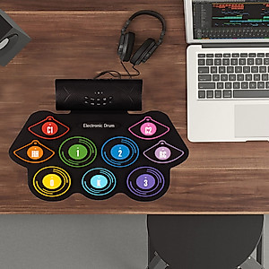 LOMUTY Electronic Drum Pad, 9 Pads Rollable Drum Practice Pad Kit Portable Electronic Drum Set for Kids Teens and Adults Beginners, Dual Built-in Stereo Speakers Digital Drum Pad Christmas Gifts