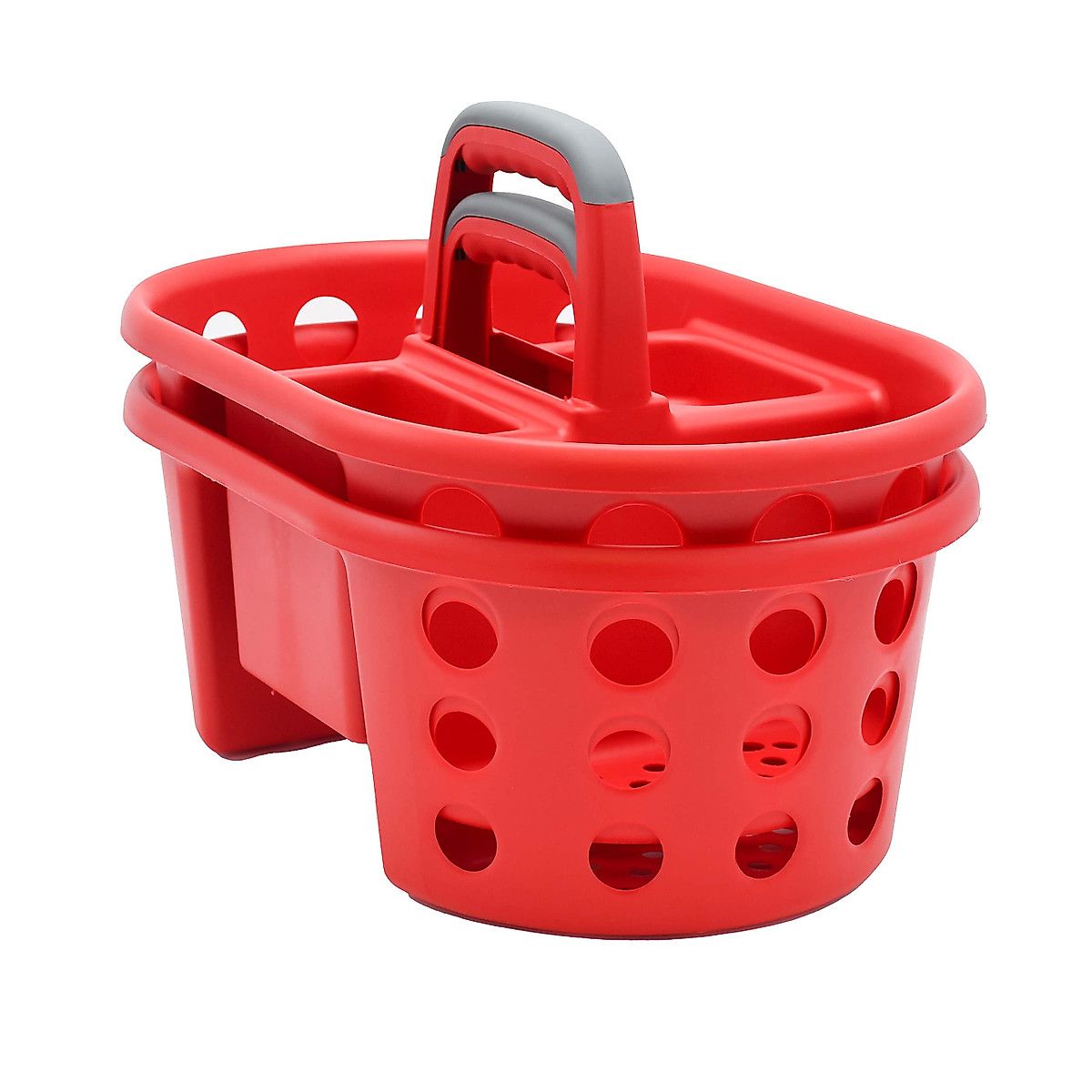 SIMPLYKLEEN Shower Caddy with Handle 2-Pack Plastic Bathroom Storage Organizer, Red Made in the USA
