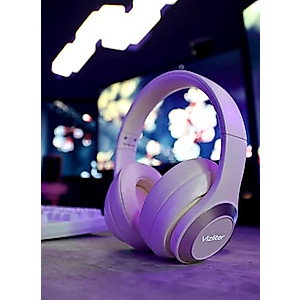Vizliter Bluetooth Headphones, TWS Deep Bass Wireless Over-Ear Headset 5.3 with Built-in Mic LED Lights, Noise Cancelling (Beige)