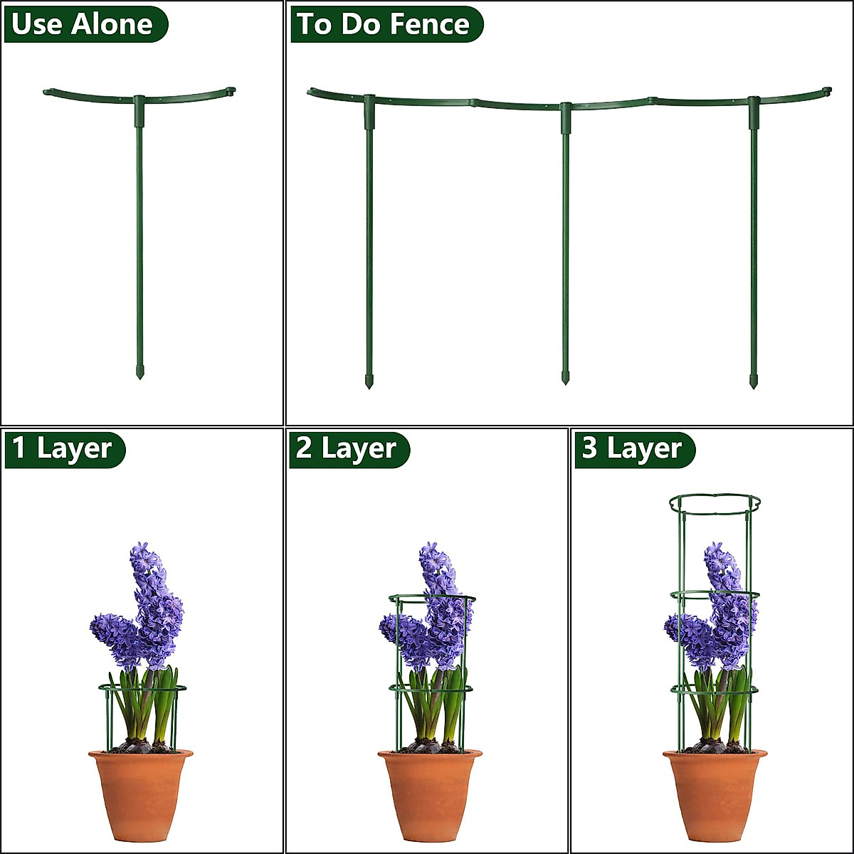 12Packs Plant Support Stake Half Round Plant Support, Stackable 3 Tier Garden Flower Support, Plant Stakes for Indoor Outdoor Plants for Tomato,Monstera, Peony, Hydrangea, Climbing Plants