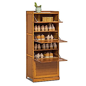 MoNiBloom Bamboo 7-Tier Shoe Organizer Rack with Pull-Down Door 21-Pair Sneaker Heels Boots, Hallway Entryway, Brown