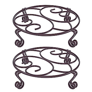 Yimobra Metal Plant Stand for Flower Pot 2 Pack Heavy Duty Potted Holder Indoor Outdoor Metal Rustproof Iron Garden Container Round Supports Rack for Planter (2PC Brown,11.8 Inches)
