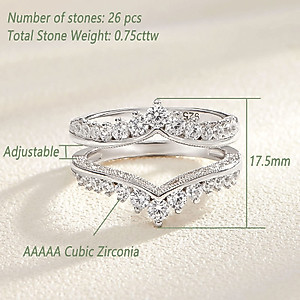 Wuziwen Wedding Guard Ring Enhancers for Engagement Rings Womens CZ 925 Sterling Silver Size 5-12 (Silver, 7)