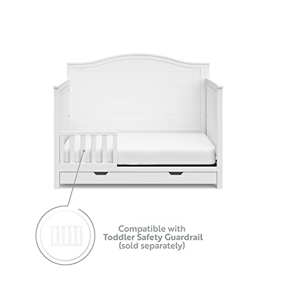Storkcraft Moss 5-in-1 Convertible Crib with Drawer (White) – GREENGUARD Gold Certified, Crib with Drawer Combo, Includes Full-Size Nursery Storage Drawer, Converts to Toddler Bed and Full-Size Bed