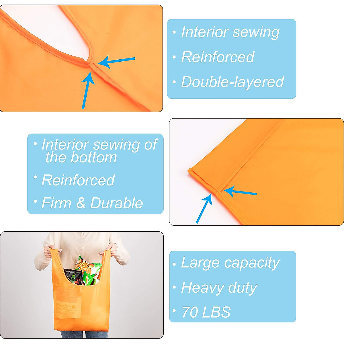 CiCiGo Large Reusable Bags Shopping Washable Foldable 6 Pack Grocery Bags Heavy Duty Lightweight Folding Gift Tote Bags Durable Polyester Color