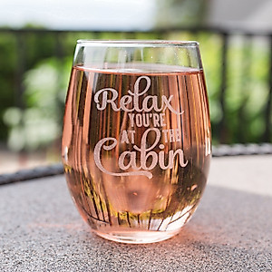 Log Home Decor Stemless Wine glasses Set of Two - Gifts for the Cabin - Retirement Gifts for Men