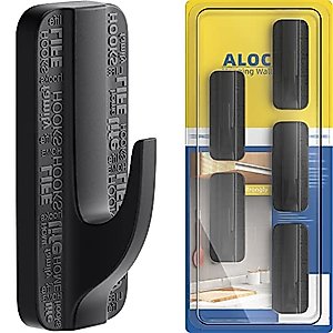 ALOCEO Wall Sticky Hooks for Hanging Shower Hooks for Bathroom Kitchen Office Closet, 5 Pack 6 Adhesive Strips, Black