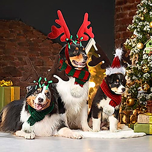 6 Pcs Christmas Dog Costume Set, 3 Christmas Dog Elk Reindeer Antlers Headbands and 3 Dog Christmas Scarfs Xmas Pet Dog Reindeer Costume Accessories for Dogs