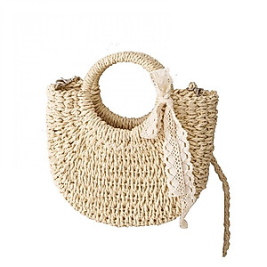 Handwoven Rattan Bag for Women Cross Body Bohemian Straw Shoulder Purse Beach Carrying Handbag (Black)