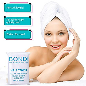 BONDI HOME SPA Microfiber Hair Towel - Extra Large Wet Hair Towel Wrap (42 x 22) - Anti-Frizz, Fast Hair Drying Towel - Perfect for Long, Thick or Curly Hair (Rectangle)