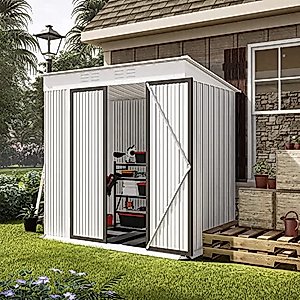 WIILAYOK 6' X 4' Storage Shed, Outdoot Shed with Floor Frame, Steel Garden Shed with Lockable Double Door,Tool Shed for Yard Perfect to Store Garden Tools Bike Accessories
