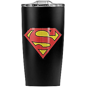 Superman Classic Logo Shield Stainless Steel Tumbler 20 oz Coffee Travel Mug/Cup, Vacuum Insulated & Double Wall with Leakproof Sliding Lid | Great for Hot Drinks and Cold Beverages