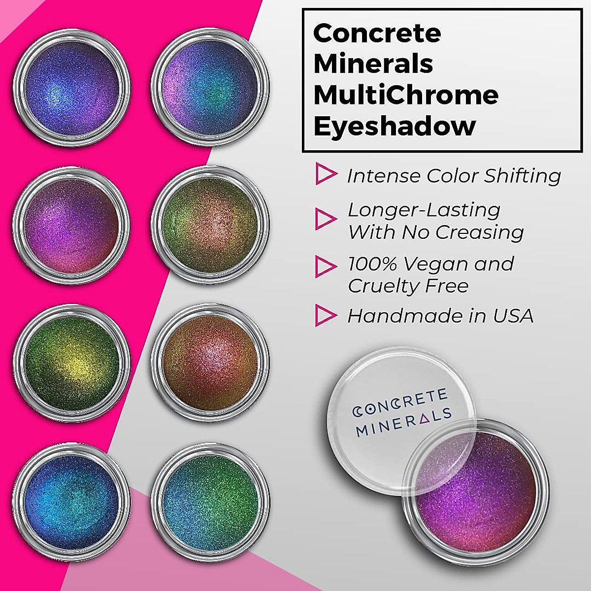 Concrete Minerals MultiChrome Eyeshadow, Intense Color Shifting, Longer-Lasting With No Creasing, 100% Vegan and Cruelty Free, Handmade in USA, 2.4 Grams Loose Mineral Powder (Sample Bundle)