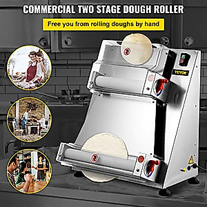 VEVOR Pizza Dough Roller Sheeter, Max 16" Automatic Commercial 370W Electric, Stainless Steel, Suitable for Noodle Pizza Bread and Pasta Maker Equipment