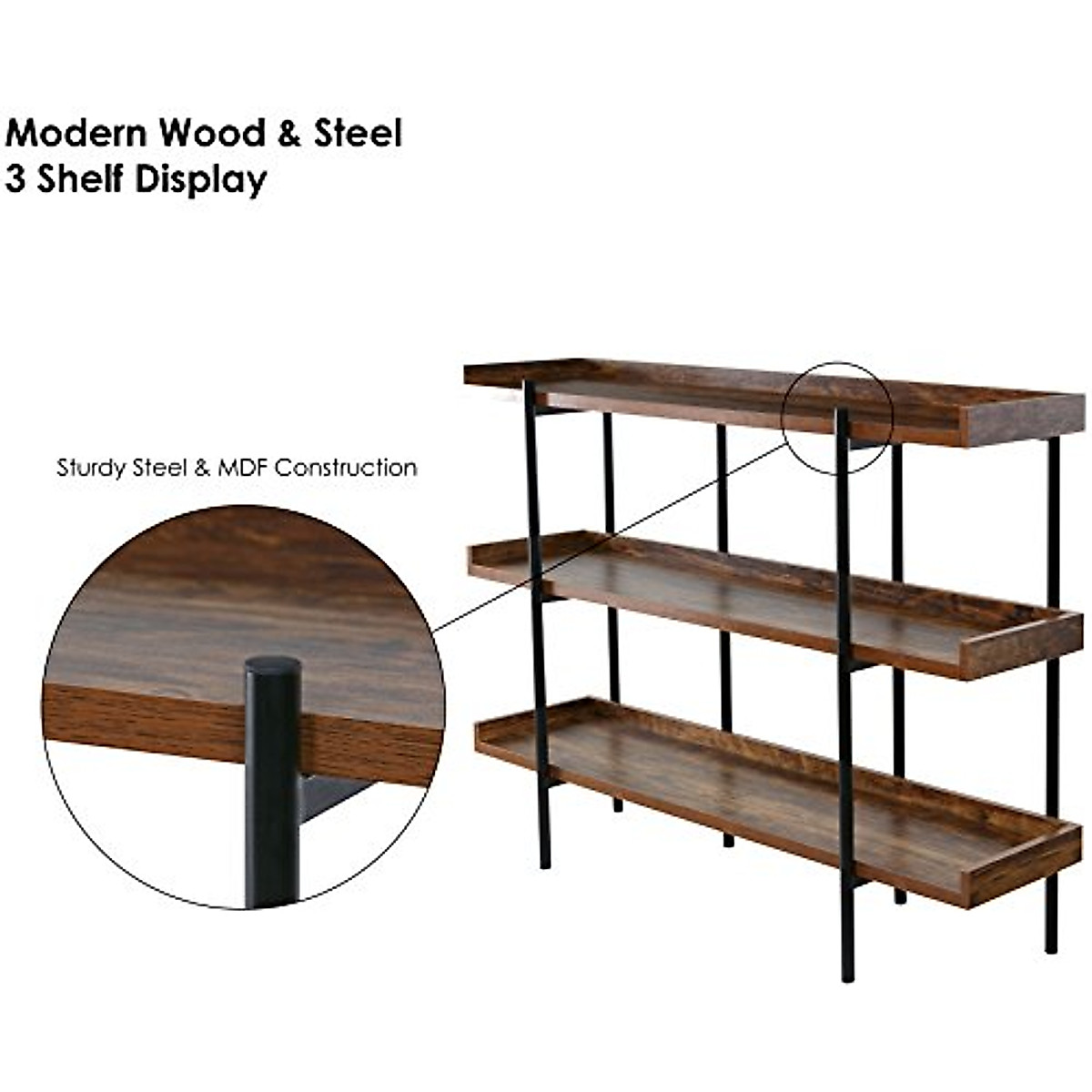 OneSpace Modern Wood and Steel 3-Shelf Display, Cherry