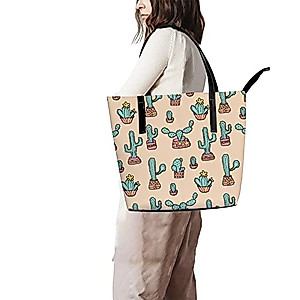 Fashionable women's handbag tote bag, Cactus Pattern 2printed shoulder bag is light and durable