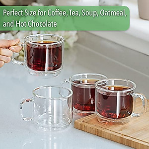 BTaT- Stackable Insulated Coffee Mugs, Glass Tea Mugs, Set of 4 (12 oz, 350 ml), Double Wall Glass Coffee Cups, Tea Cups, Latte Cups, Beer Glasses, Latte Mug, Clear Mugs, Mother's Day Gift