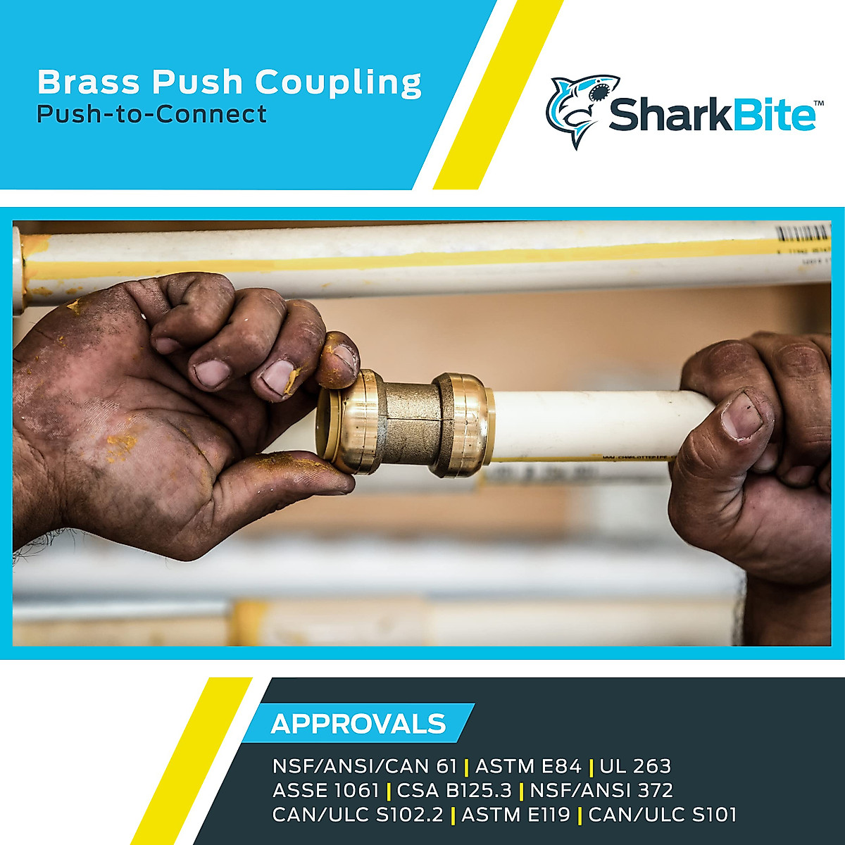 SharkBite 3/4 Inch Coupling, Push to Connect Brass Plumbing Fitting, PEX Pipe, Copper, CPVC, PE-RT, HDPE, U016LFA