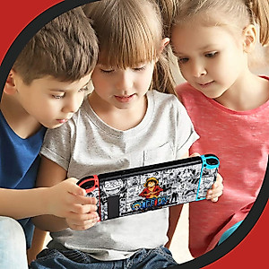 oqpa for Nintendo Switch Skin Cute Kawaii Cartoon Character Sticker, Fun Funny Fashion Cool Switch Game Skins for Girls Boys Kids Stickers+Tempered Glass Film for Nintendo Switch (Yellow Hat Boy)