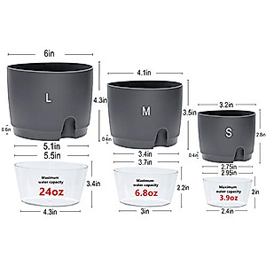 ETGLCOZY 6/4.1/3.2 Inch Self Watering Planter Pots, 5 Pack African Violet Pots for Indoor Outdoor Windowsill Gardens, Self Aerating, High Drainage, Deep Reservoir(Gray)