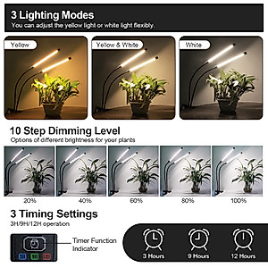 bseah Plant Grow Light for Indoor Plants, Full Spectrum Indoor Grow Light, 3 Modes & 10-Level Dimmable, Auto ON & Off Timer 3/9/12H