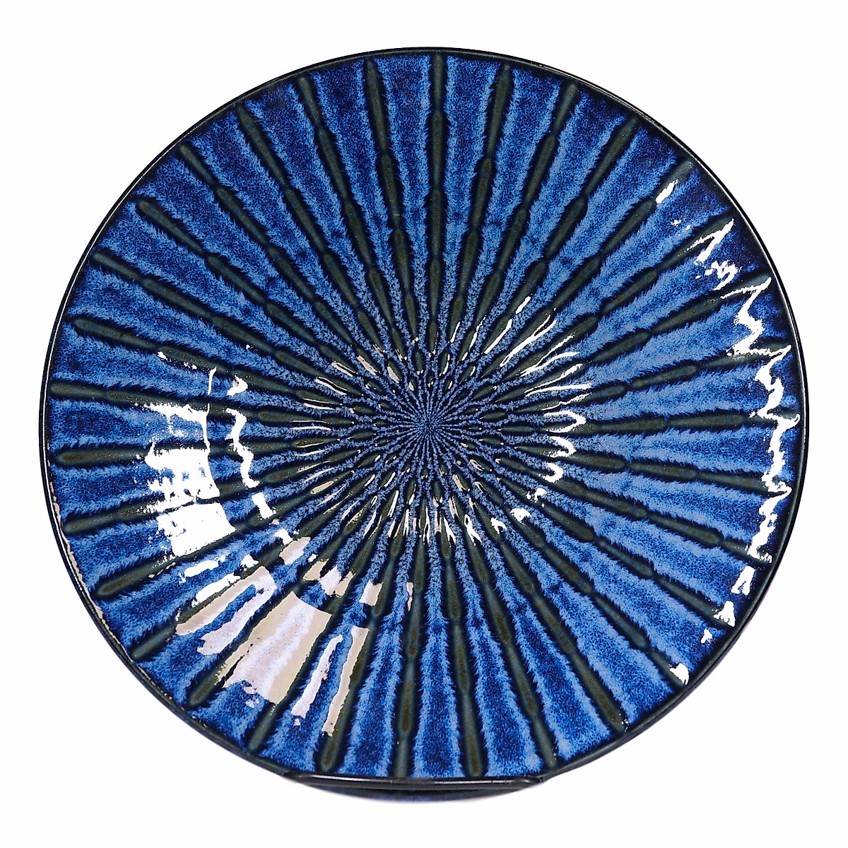 Ebros Gift Made In Japan Radiant Solar Flair Reduction Technique Pottery Glazed Ceramic Shallow Bowls Pack Of 2 Japanese Bowl Set 24oz 11.5"Dia Zen Asian Fine Dining Dinnerware Deep Plates (Blue)