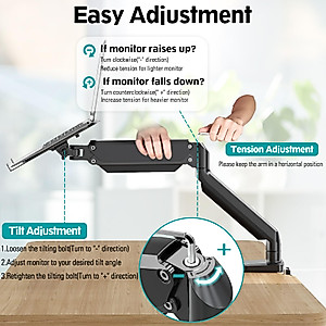 MOUNT PRO Laptop Stand Desk Mount, 2 in 1 Function Monitor Laptop Mount, Aluminum Laptop Arm Fits Max 17" Notebook and 32" Computer Screen, Single Monitor Mount with Laptop Tray, Holds up to 17.6lbs