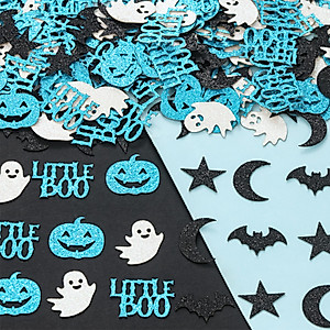 Little Boo Party Decorations, 200Pcs Little Boo Confetti for Table Glitter Blue Black for Boys Halloween Little Boo Baby Shower Birthday Party Supplies