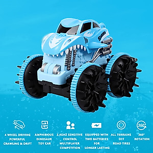 SENBYOWEI RC Outside Toddler Water Toys for Kids Monster Trucks for Boys Toys Age 6-8 Amphibious Remote Control Shark CAR for Boys 8-12 (BE)