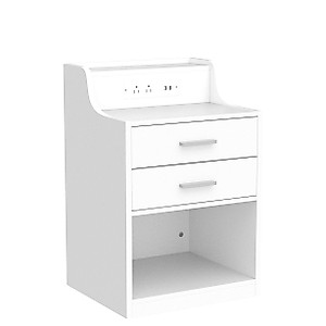 Saedew Nightstand with Charging Station and LED Lights, Night Stand with Modern Design, Bedside Table with 2 Drawers and Open Storage, Improved Nightstands for Bedroom Living Room (1, White)…