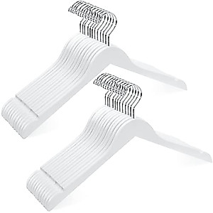 Amber Home Smooth White Finish Solid Wood Shirt Dress Hangers 24 Pack, Sturdy Wooden Coat Hangers with Precisely Notches, Clothes Hangers for Jacket, Camisole, Bridal (White, 24)