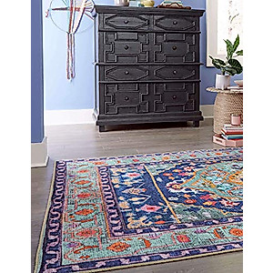 Unique Loom Revival Collection Traditional Medallion Border Blue/Teal Area Rug (7' 6 x 10' 6)