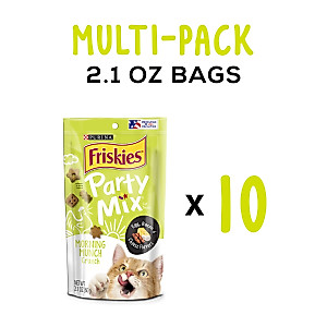 Purina Friskies Made in USA Facilities Cat Treats, Party Mix Crunch Morning Munch - (10) 2.1 oz. Pouches