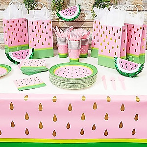 145-Pieces Pink Watermelon Party Supplies for Birthday, Baby Shower, Summer Decorations, Set includes Paper Plates, Napkins, Cups, Cutlery, and Tablecloth (Serves 24)