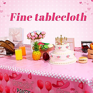HyDren 3 Pcs Pink Cowgirl Party Tablecloth 54 x 108 Inch Western Disco Cowgirl Birthday Decorations Disposable Plastic Table Cover Rectangular Horse Party Supplies for Girls Boys Baby Shower