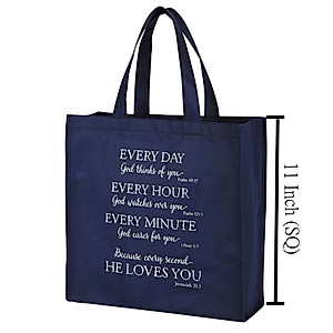 Christian Brands God Loves You Blessing Tote Bag, Blue, Large