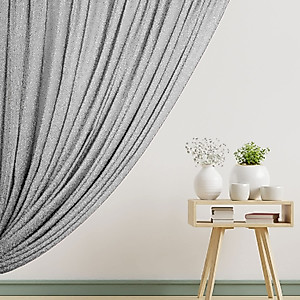 Hanha 2PC-5X10FT Silver Metallic Shiny Spandex Curtain Party Wedding Backdrop Photography Background Photo Booth Studio Background Home Party Supplies Christmas Decor (Silver)