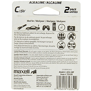 Maxell 723320 Long-Lasting High Value Dependable Alkaline Battery Ready-to-go High Compatibility C Cell 2-Pack