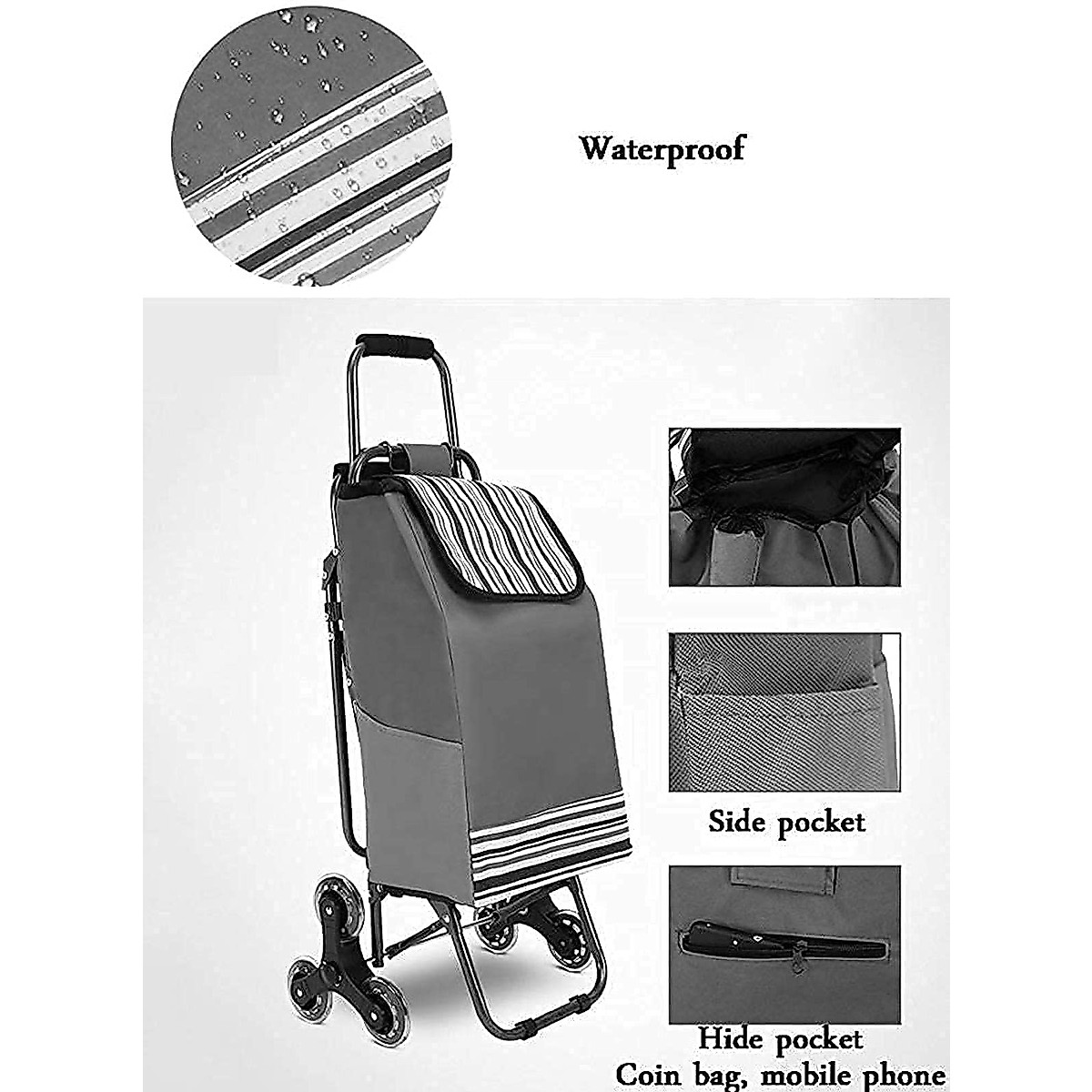 Shopping Trolley on Wheels Portable Shopping Cart Convenient Multi-Function Shopping Cart Climbing Stairs Folding Luggage with Chair Portable Side Bag Density Hand Trucks