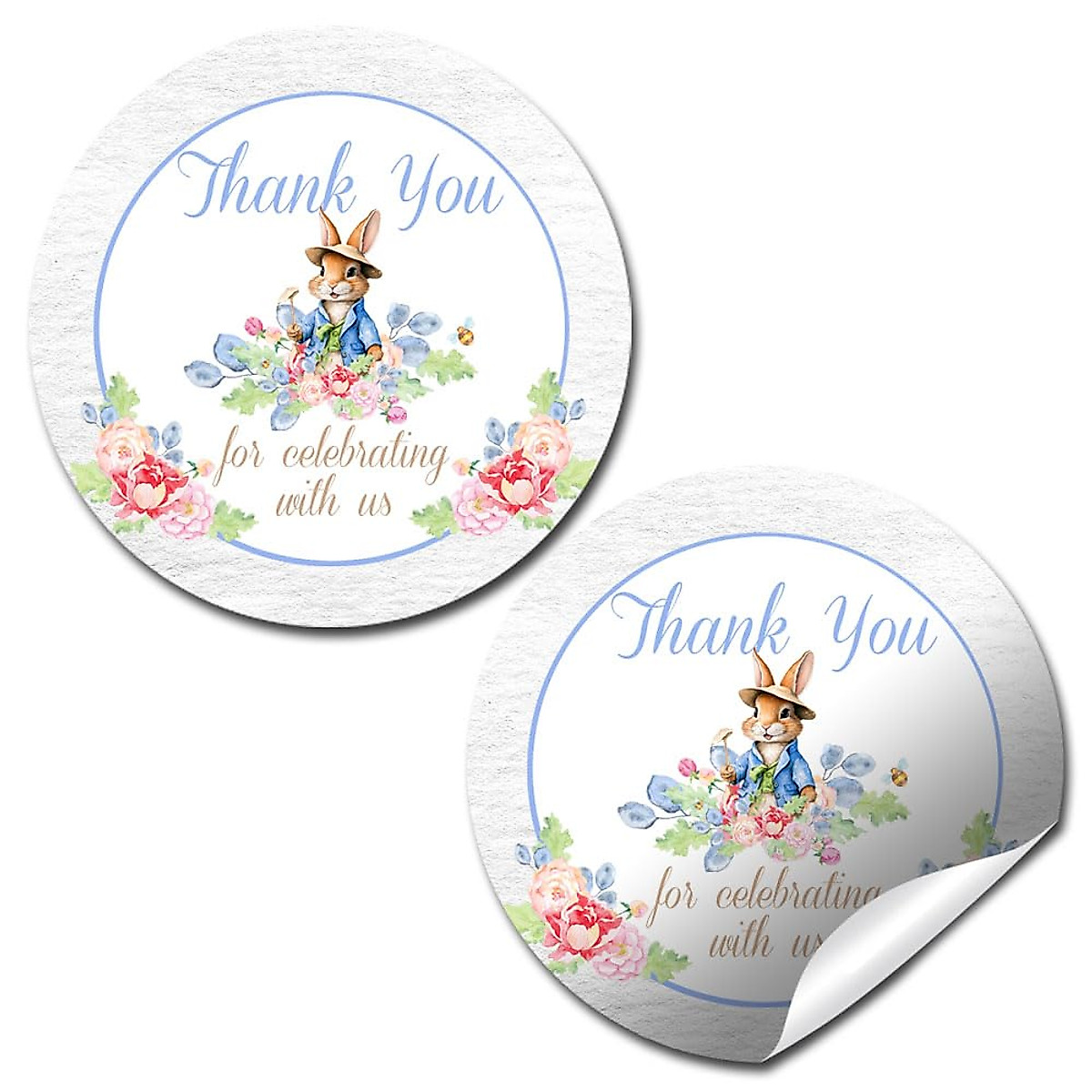 Little Rabbit Themed Birthday Thank You Sticker Labels for Kids, 40 2" Party Circle Stickers by AmandaCreation, Great for Party Favors, Envelope Seals & Goodie Bags